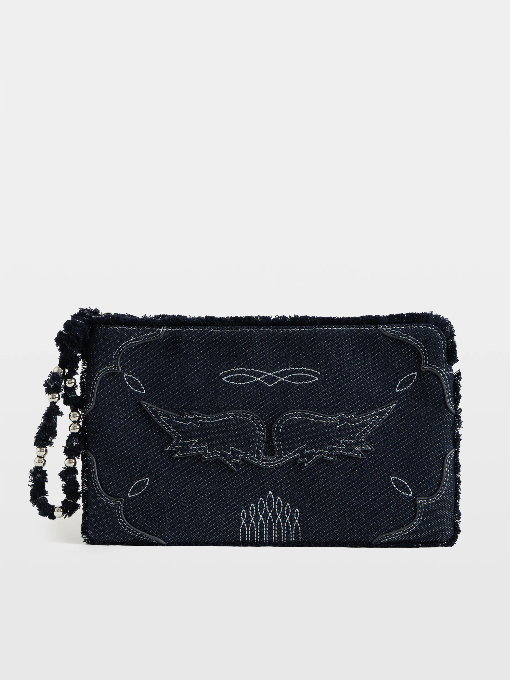 Angel Western Denim Pouch in Navy for Women | Zadig&Voltaire