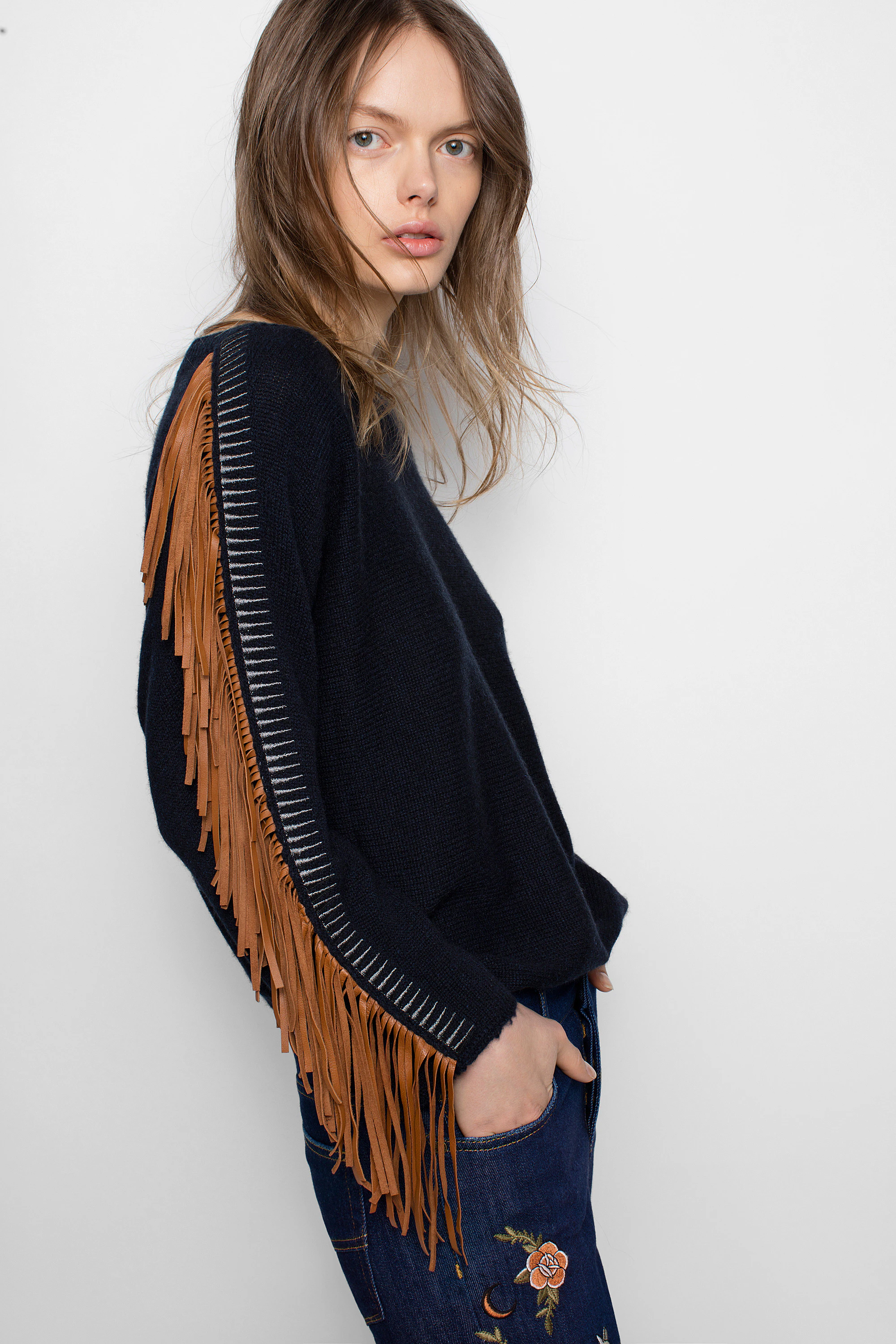Banko Leather Deluxe Cashmere Sweater - sweater women's | Zadig&Voltaire